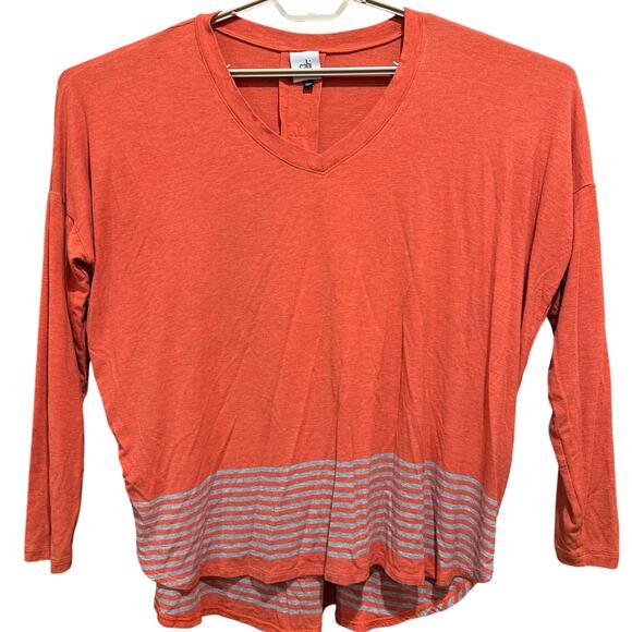 CAbi | Tops | Cabi Hangout Tee Size L Style 49 Orange Gray Stripes ...